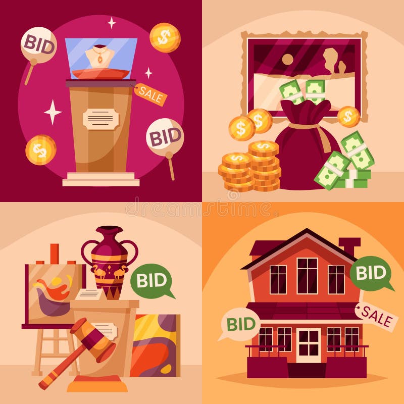 Auction House Illustrations in Flat Design Stock Illustration ...