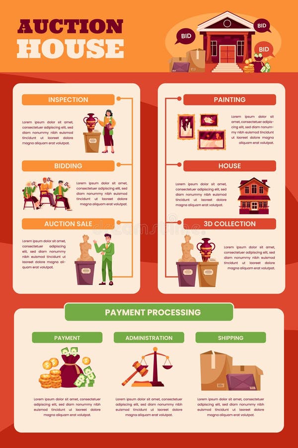 Auction House Infographics in Flat Design Stock Illustration ...