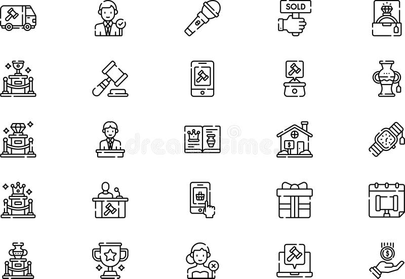Auction Icons Collection is a Vector Illustration with Editable Stroke ...