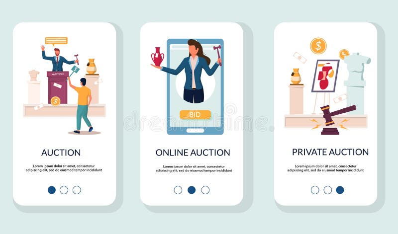 Auction Mobile App Onboarding Screens Vector Template Stock Vector ...