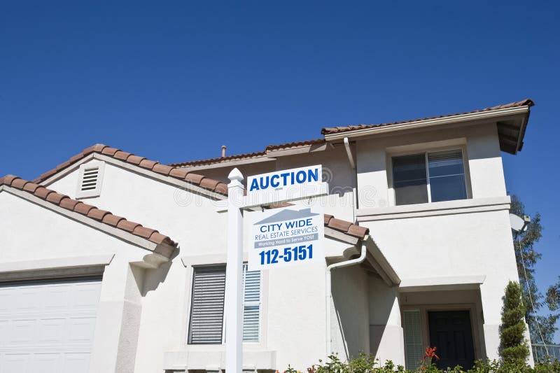 House with Auction Sign stock image. Image of property - 29665479