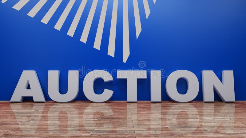 Auction Text on Wooden Floor Against Wall 3d Rendering Stock ...