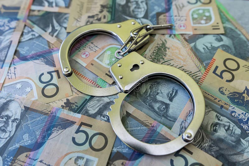 Aud Australian Dollar with Handcuff, Finance Crime Concept Stock Photo ...