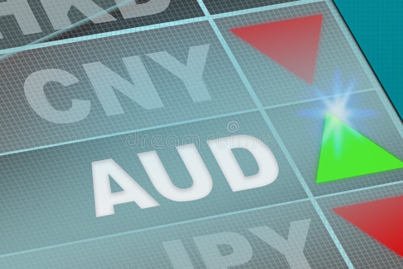 AUD Currency on the Display Board with Green Arrow Up Stock ...