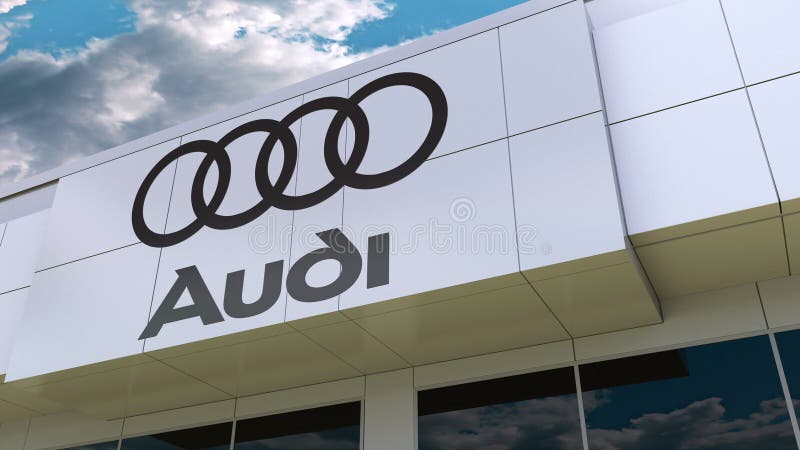 Audi Logo on the Modern Building Facade. Editorial 3D Rendering Stock ...