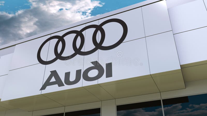 Audi Logo on the Modern Building Facade. Editorial 3D Rendering ...
