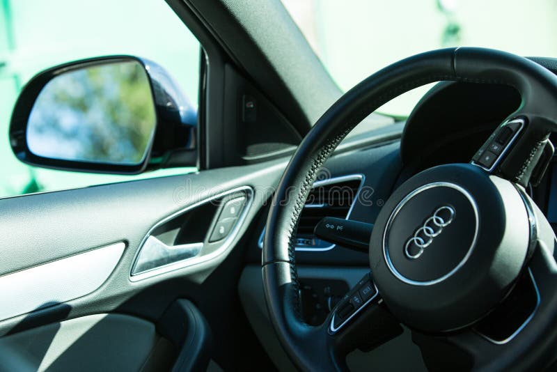 AUDI Q3 in Black. Subcompact Luxury Crossover Audi Q3. Close-up of ...