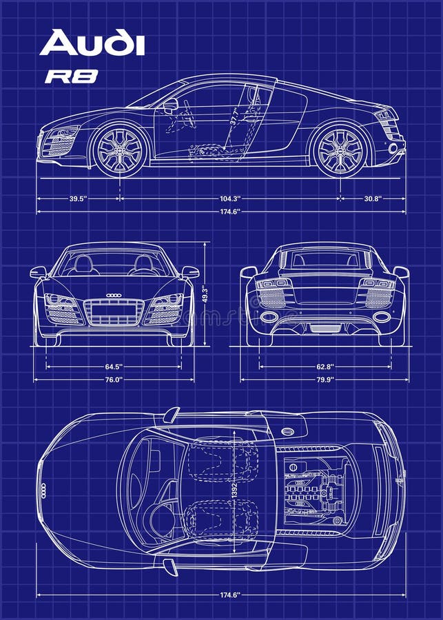 Audi R8 car blueprint editorial image. Illustration of presentation ...