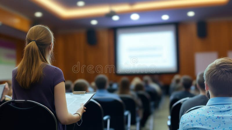 Audience Attending a Business Conference in Modern Auditorium Setting ...