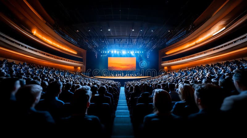 Audience Attending a Performance in a Modern Auditorium with Stage ...
