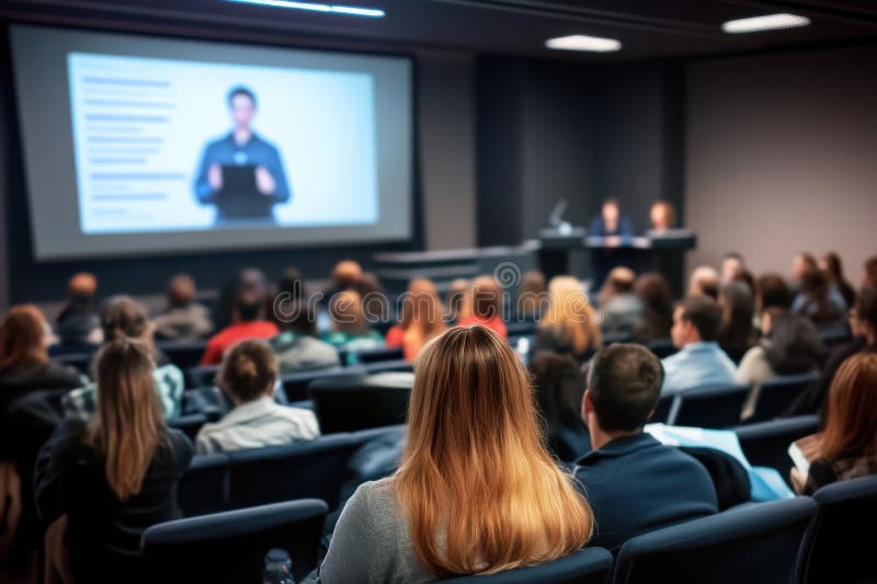 Audience Attentively Watching a Presentation in a Modern Conference ...