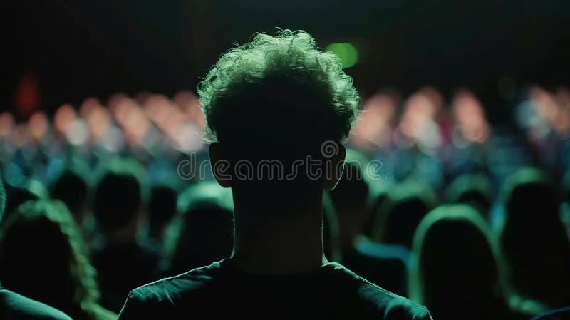 Audience from Behind Watching a Presentation in a Dark Conference Room ...