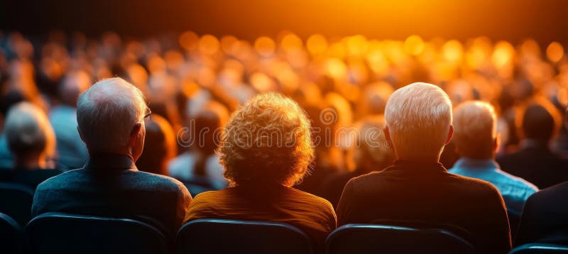 Audience Captivated by Dramatic Stage Performance, Warmly Lit Theater ...