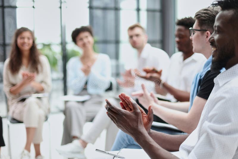 Audience Clapping At Business Seminar Looking At Each Other Stock Image Image Of Learning