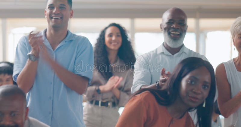 Audience, Conference and Standing with Applause for Presentation ...