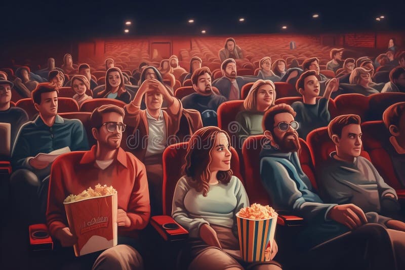 Audience Engaged in Cinema Experience. AI Stock Illustration ...