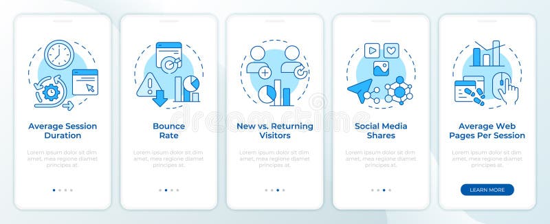 Audience Engagement Metrics Blue Onboarding Mobile App Screen Stock ...