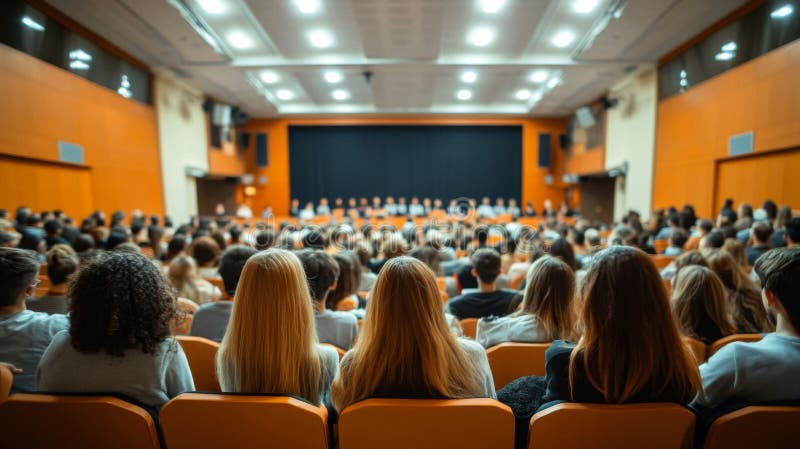 Audience Facing a Stage in a Large Auditorium Stock Illustration ...
