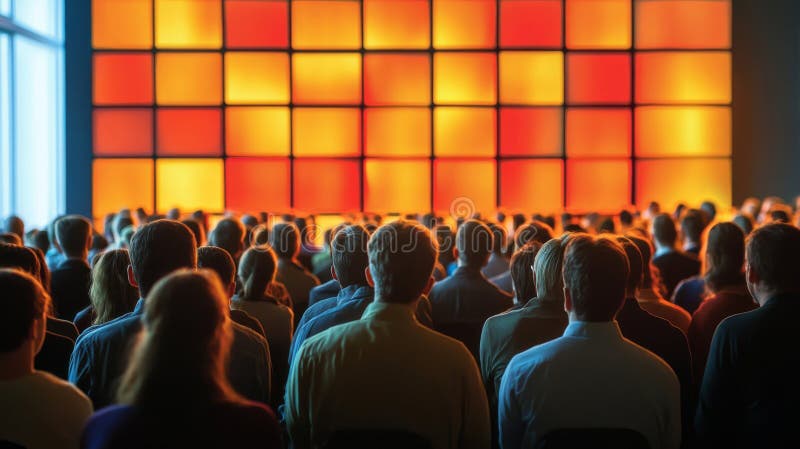 Audience Facing a Wall of Illuminated Panels Stock Illustration ...