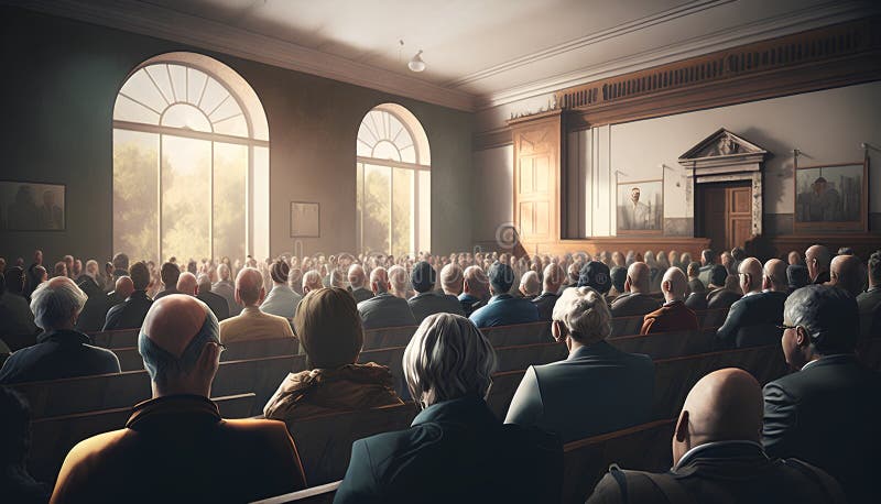 Audience Listens To the Lecturer in the Conference Hall. 3D Rendering ...