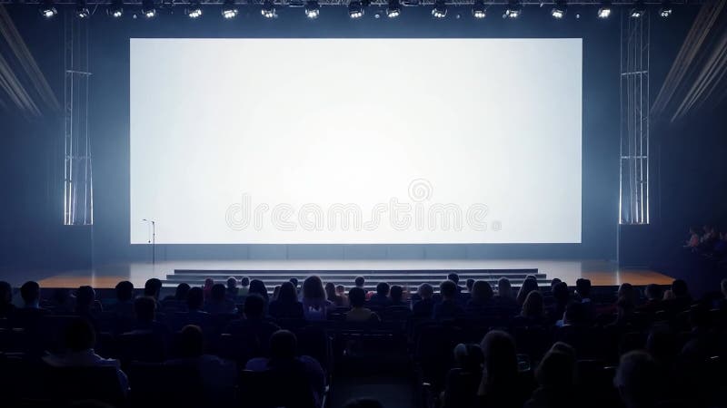 Audience Members Attentively Observing a Blank White Screen during a ...