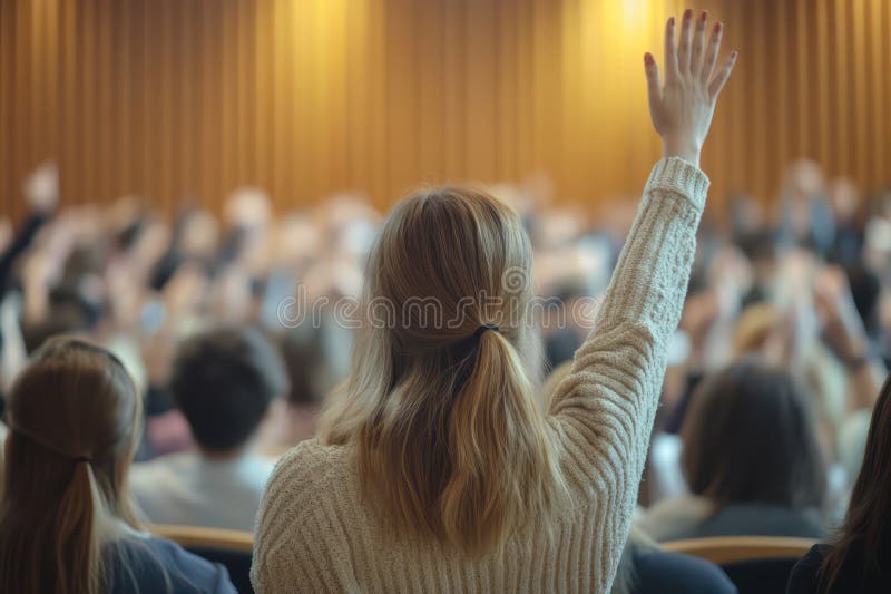 Audience Raises Hands during Active Seminar Participation Stock Photo ...