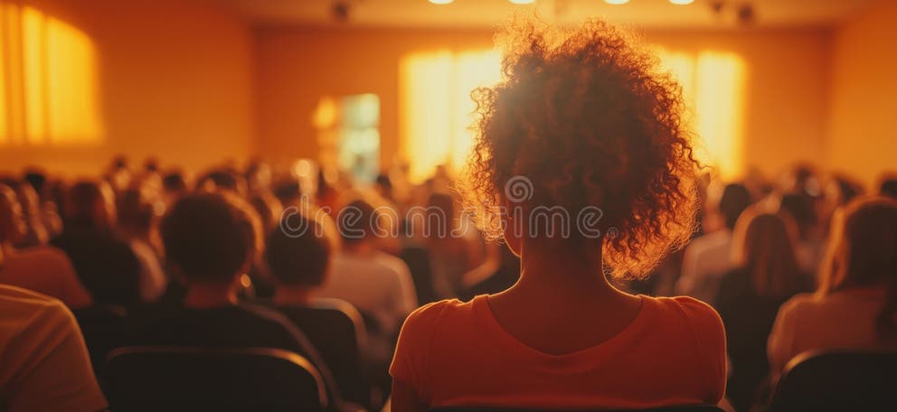 Audience Silhouette during Event with Warm Sunlight Streaming through ...