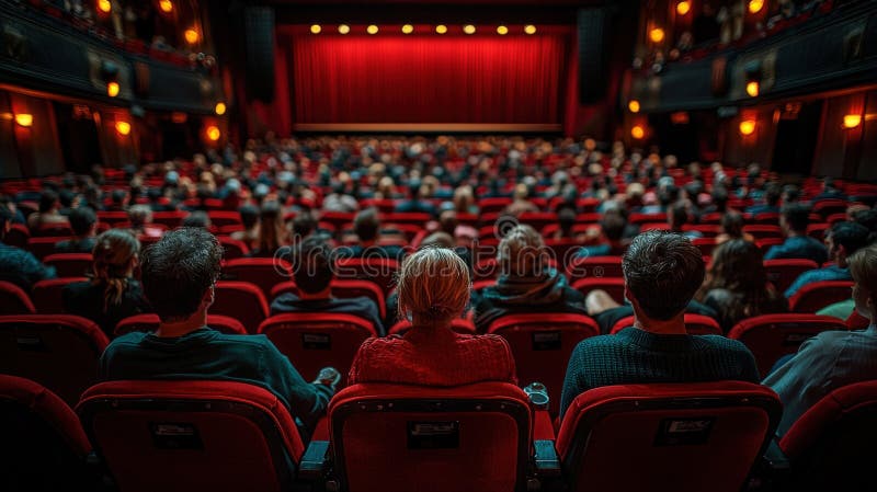 Audience in a Vintage Theater Enjoying a Performance with Red Curtains ...