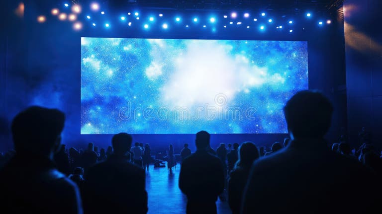 Audience Watching Large Screen Display Cosmic Visuals Stock Image ...