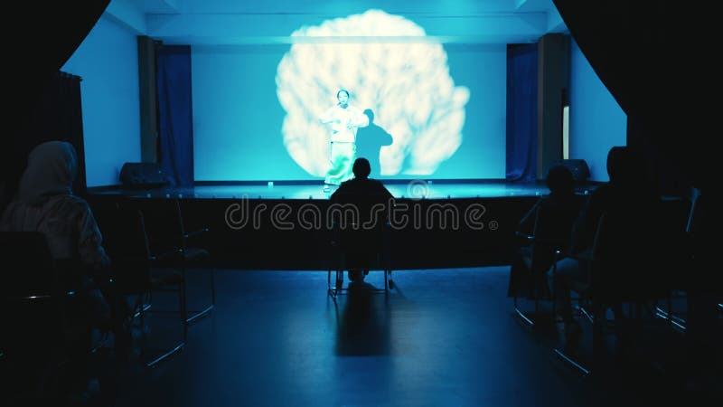 Audience Watching Presentation with Projector Screen, Silhouette ...