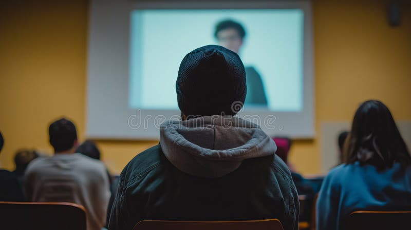 Audience Watching Presentation on Screen in Classroom Environment with ...