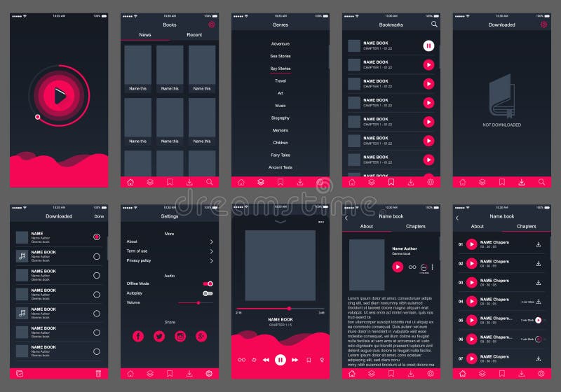 Audio Book App Ui Design Mobile Vector Stock Vector - Illustration of ...