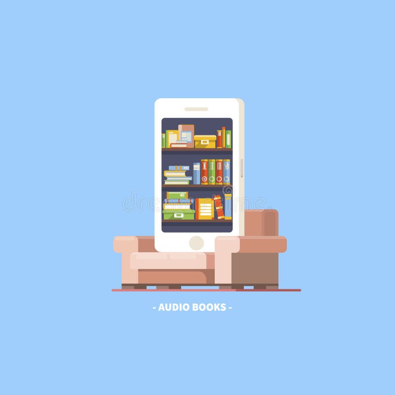 Audio Book Concept Illustration, Phone with Books Stock Vector ...