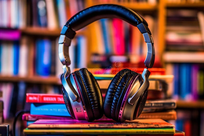 Audio Book Haven, Headphones Surrounded by Stacks of Books at the ...