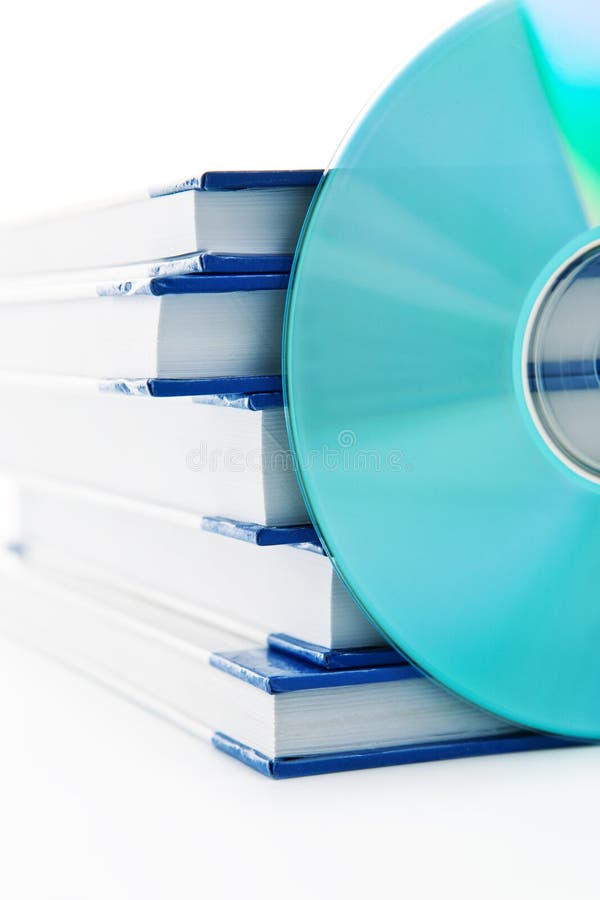 Pile of Books, Open Book, and DVD Disk Stock Image - Image of mpeg ...