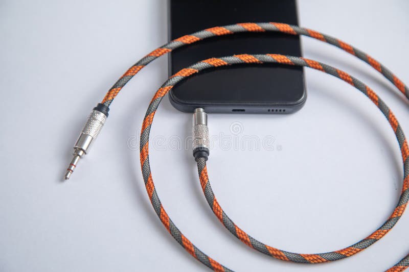 Audio Cable Connected in Smartphone. Technology Stock Image - Image of ...