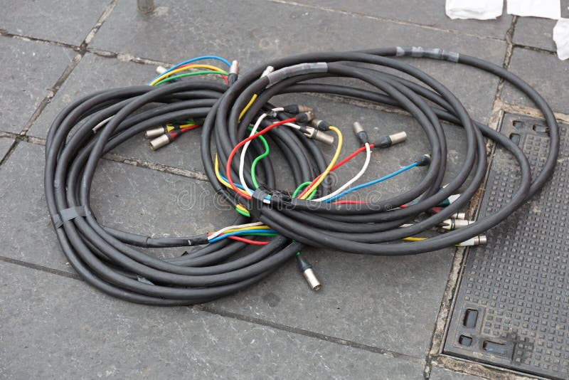 Cables on a concert stage stock photo. Image of band - 45372120