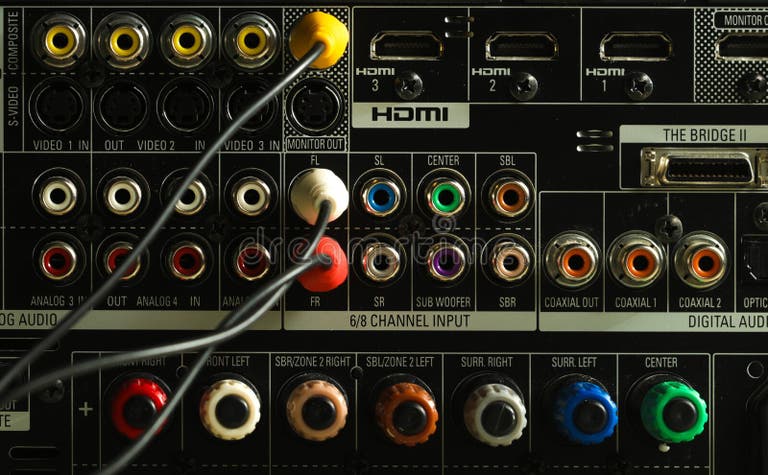 Audio Cables and Connectors on Amplifier Back Panel Stock Image - Image ...