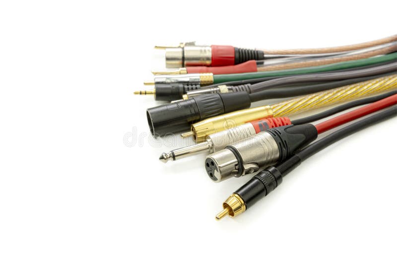 Audio Cables and Connectors Lying on White Background Stock Photo ...