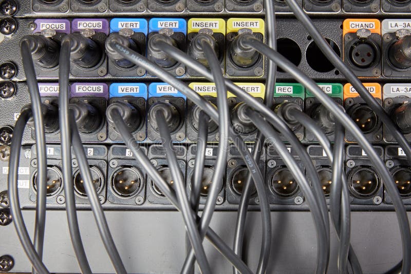 Audio Cables Plugged into a Mixing Hub Stock Photo - Image of ...
