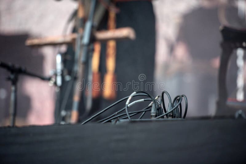 Cables on a concert stage stock photo. Image of band - 45372120