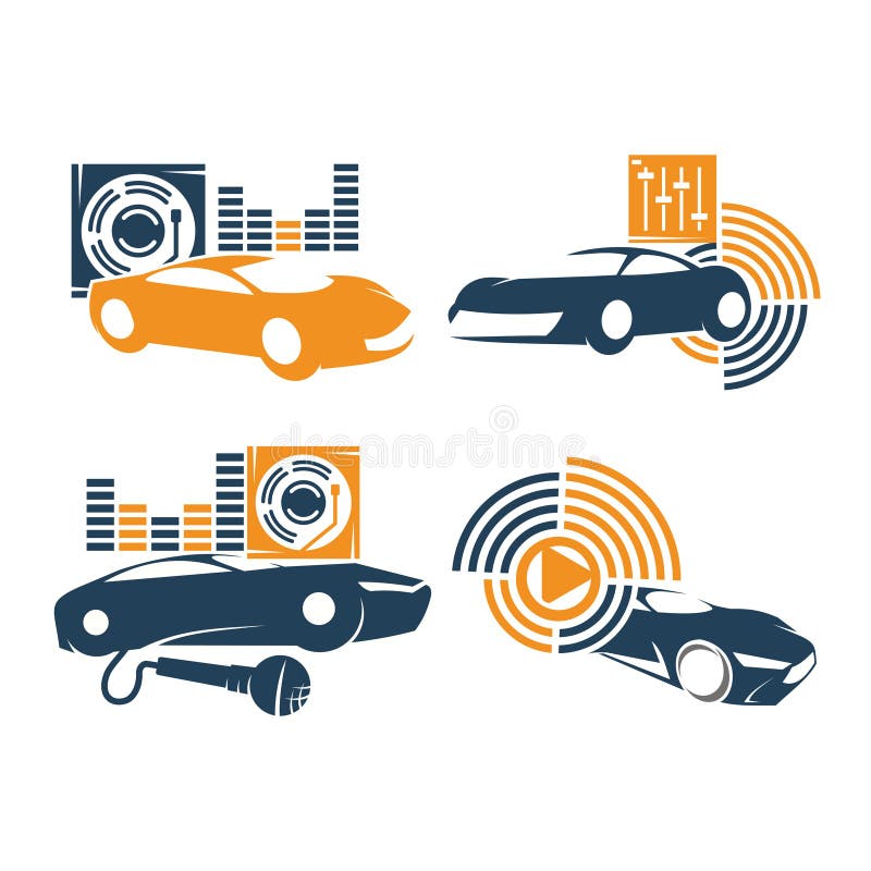 Audio Car System Logo Template Set Amplifier Volume Disk Stock Vector ...