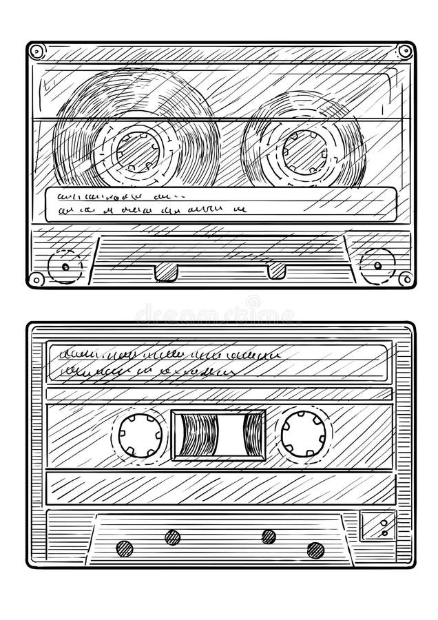 Audio Cassette Illustration, Drawing, Engraving, Ink, Line Art, Vector ...