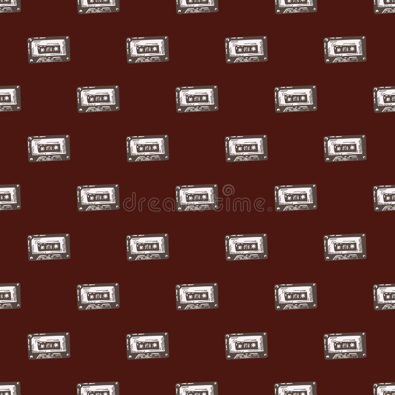 Audio Cassette Tape Engraved Seamless Pattern Vintage Music Cassette Tape In Hand Drawn Style