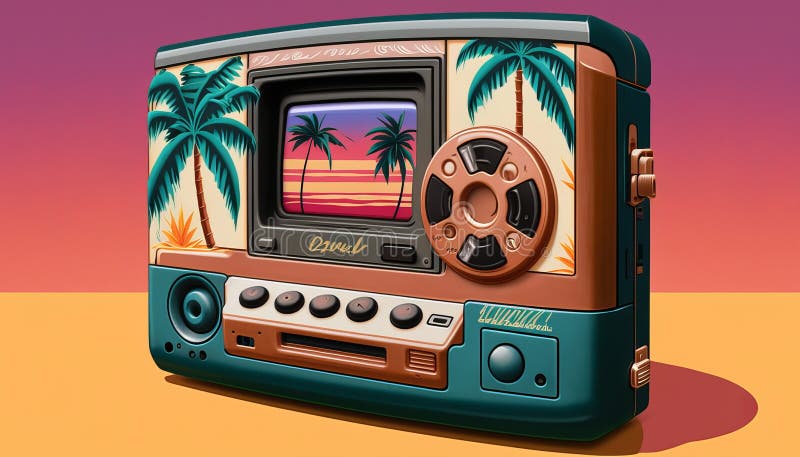 Audio CD PLAYER Palm 90s. Modern Collage in Retro Colors for Party ...