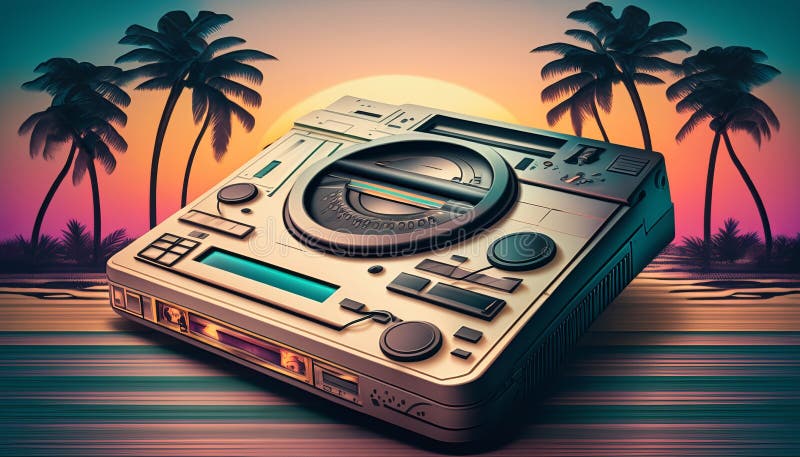 Audio CD PLAYER Palm 90s. Modern Collage in Retro Colors for Party ...
