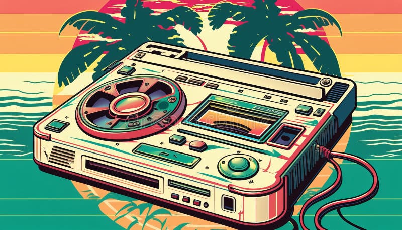 Audio CD PLAYER Palm 90s. Modern Collage in Retro Colors for Party ...