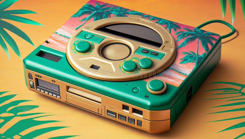 Audio CD PLAYER Palm 90s. Modern Collage in Retro Colors for Party ...