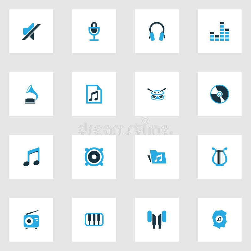 Audio Colorful Icons Set. Collection of Mute, Note, Microphone and ...