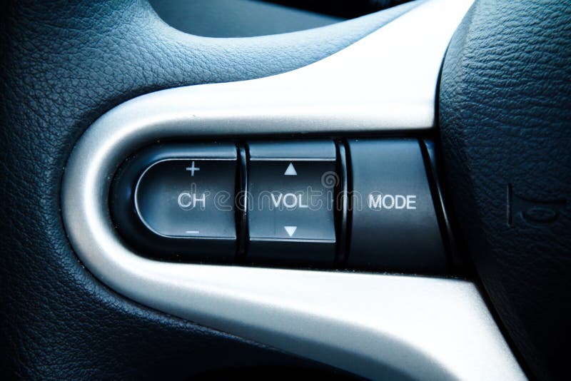 Audio Control Buttons on Steering Wheel of Modern Stock Image - Image ...